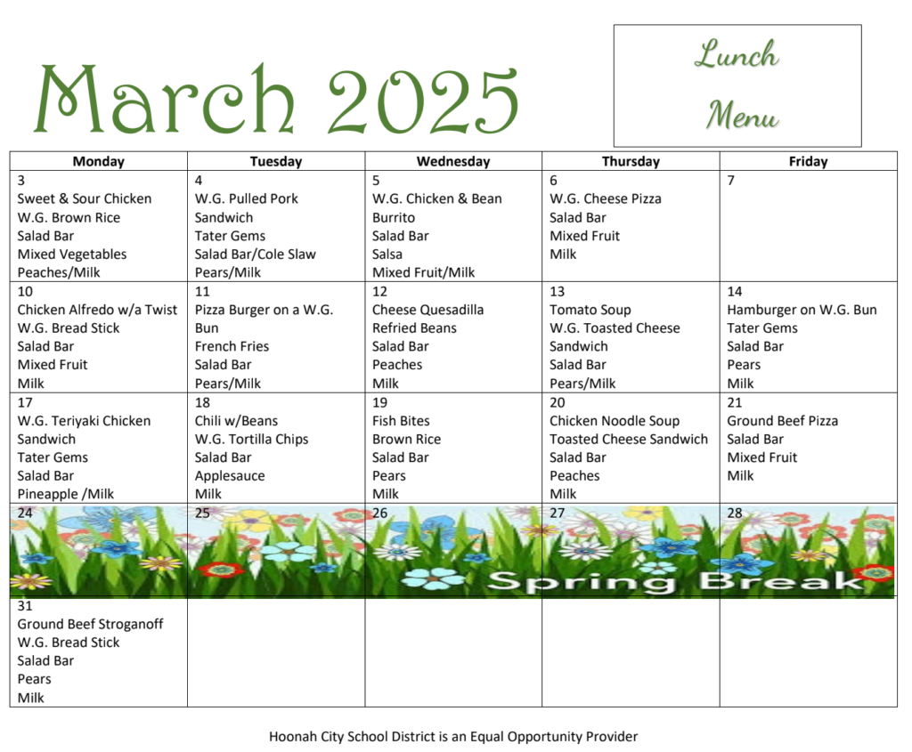 March Lunch Menu | Hoonah School District