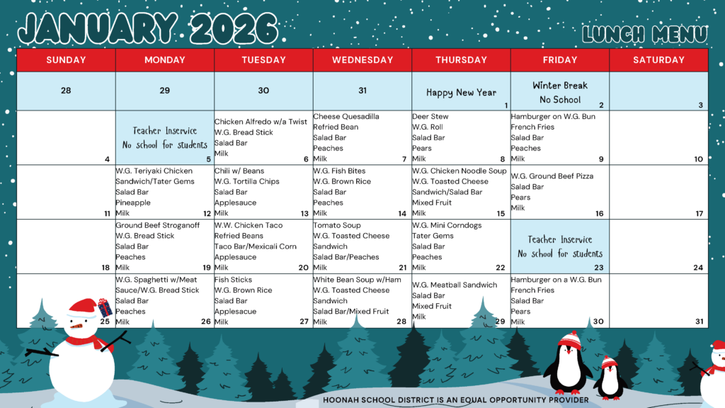 January 2026 Lunch Menu | Hoonah School District